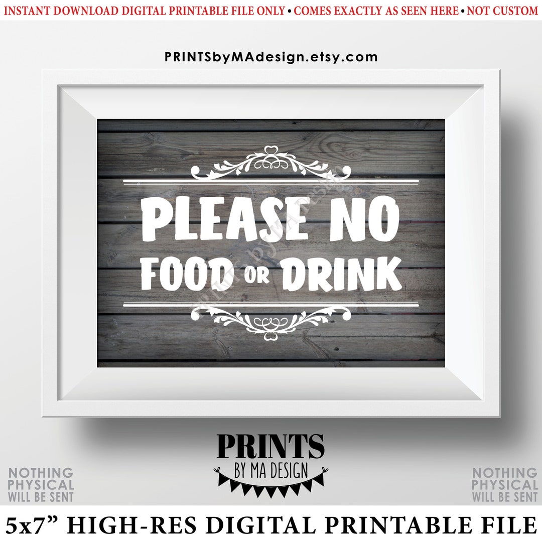 Please No Food or Drink Sign, Keep Food Out, PRINTABLE 5x7” Rustic Wood ...
