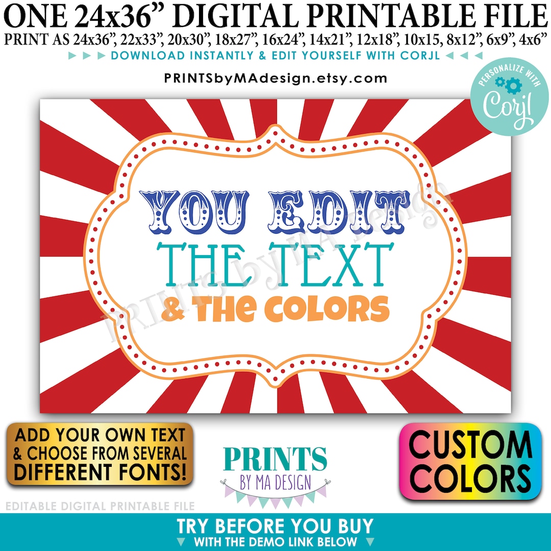 Editable Carnival Sign, Carnival Theme Party Sign, Circus Birthday ...