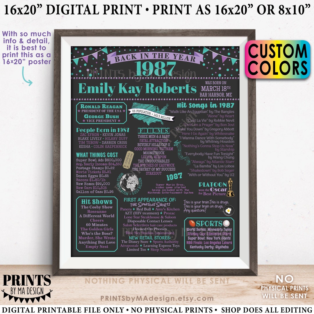 Back in the Year 1987 Birthday Sign, Flashback to 1987 Poster Board ...