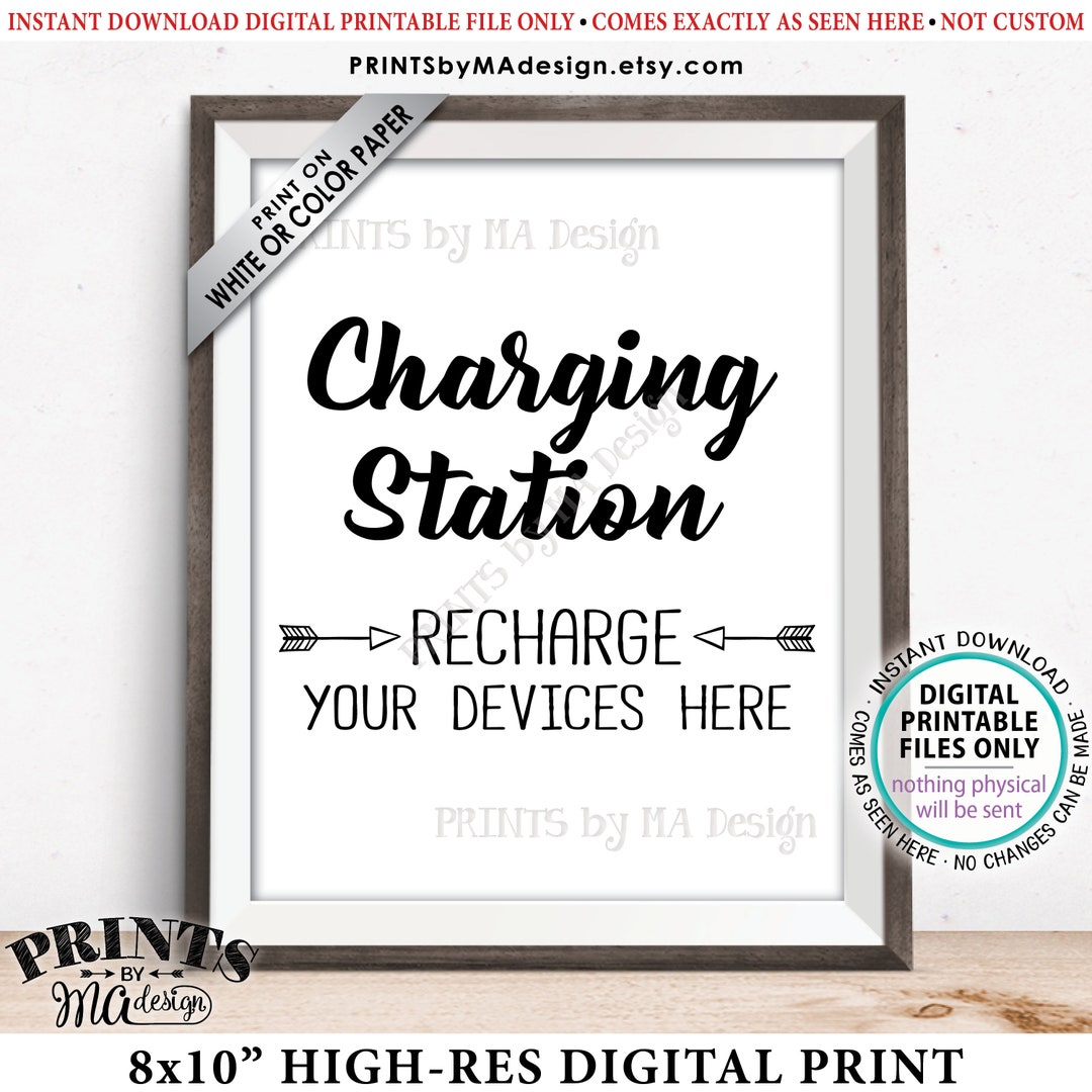 Charging Station Sign, Recharge Your Devices Here, Charge Your Phone ...