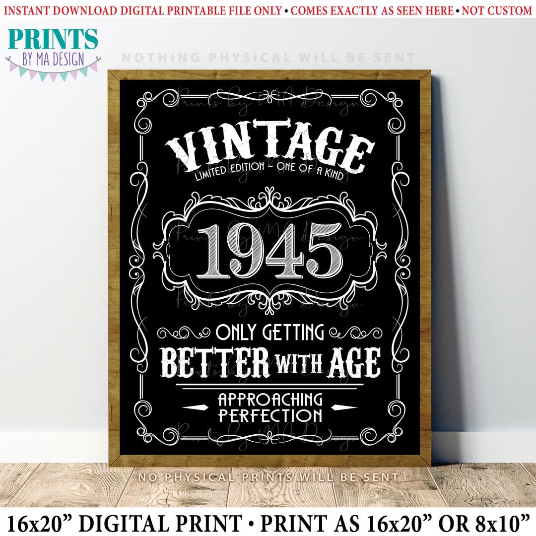 1945 Birthday Sign, Vintage Better With Age Poster, Whiskey Theme ...