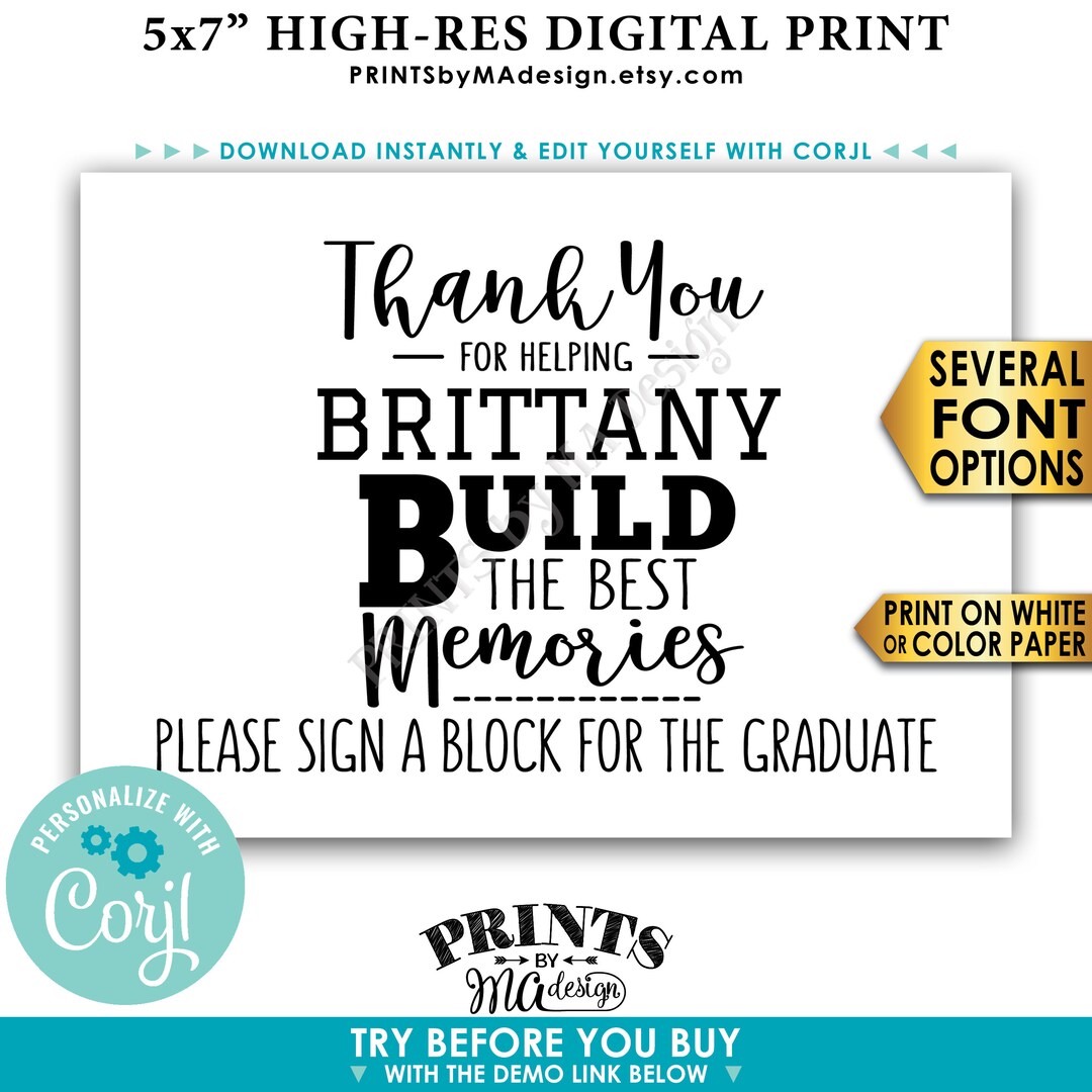 Sign a Block Graduation Party Decoration, Thanks for Helping Build the ...