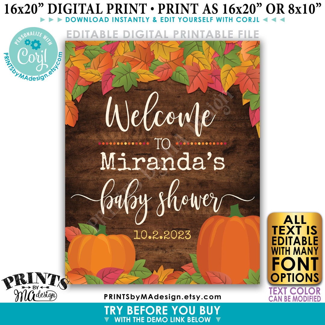 Editable Fall Themed Baby Shower Sign, PRINTABLE Rustic Wood Style ...