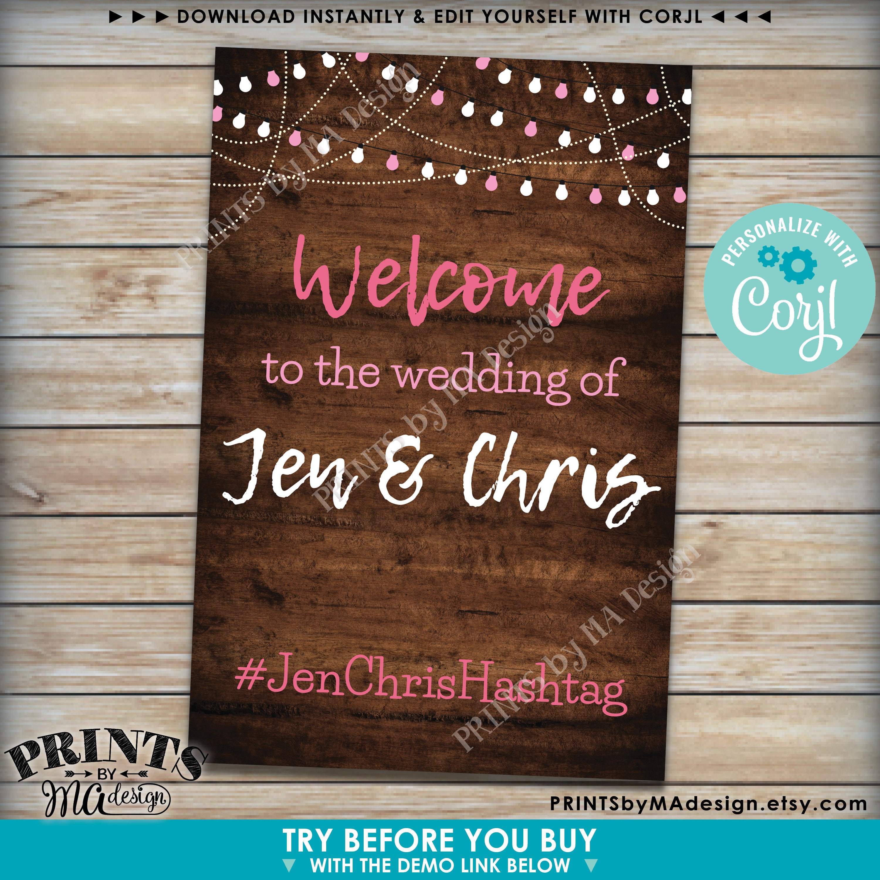 Custom Rustic Wood Style Poster with Lights, Choose Your Text & Colors ...