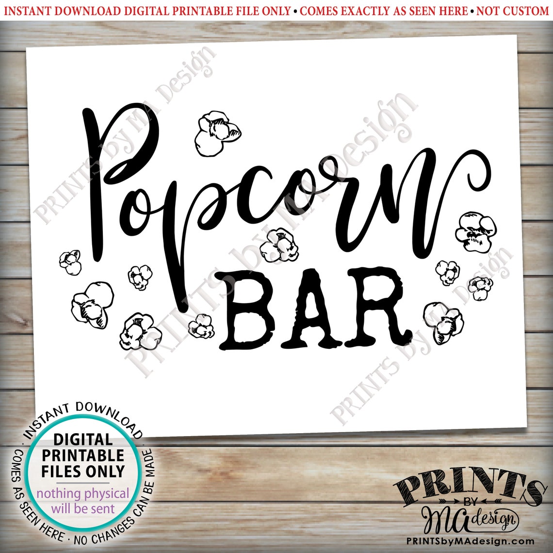 Popcorn Bar Sign PRINTABLE 8x10/16x20 Sign Instant Download | Etsy