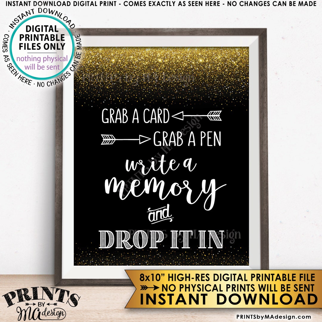 Write a Memory, Grab a Card Grab a Pen Drop It In, Birthday Party ...