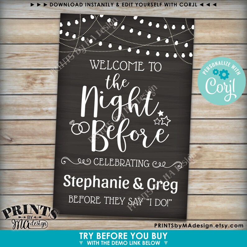 Rehearsal Dinner Sign Welcome to the Night Before Sign - Etsy