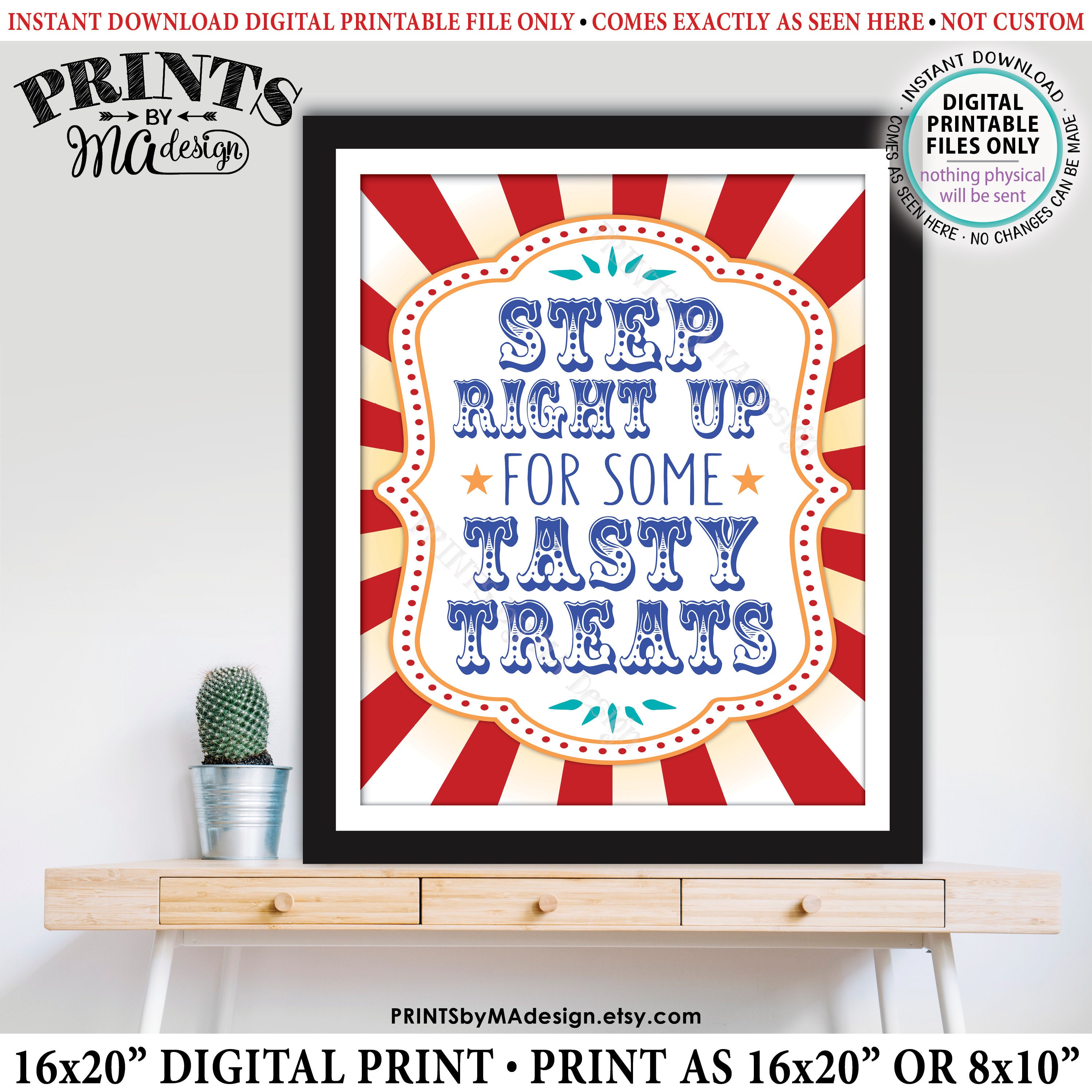 Step Right Up for some Tasty Treats Sign, Carnival or Circus Party ...