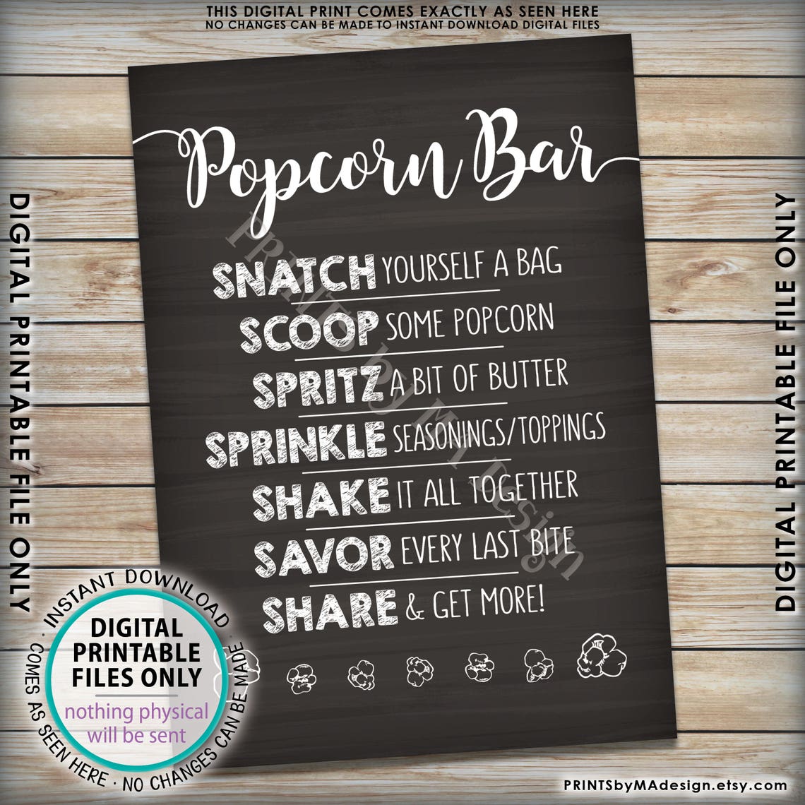 Popcorn Bar Sign Popcorn Toppings Popcorn Bar Directions | Etsy