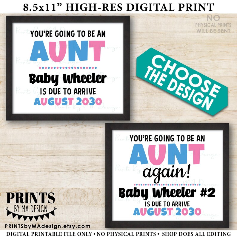 Aunt Pregnancy Announcement Sign, Going to Be an Aunt Again, Announce ...