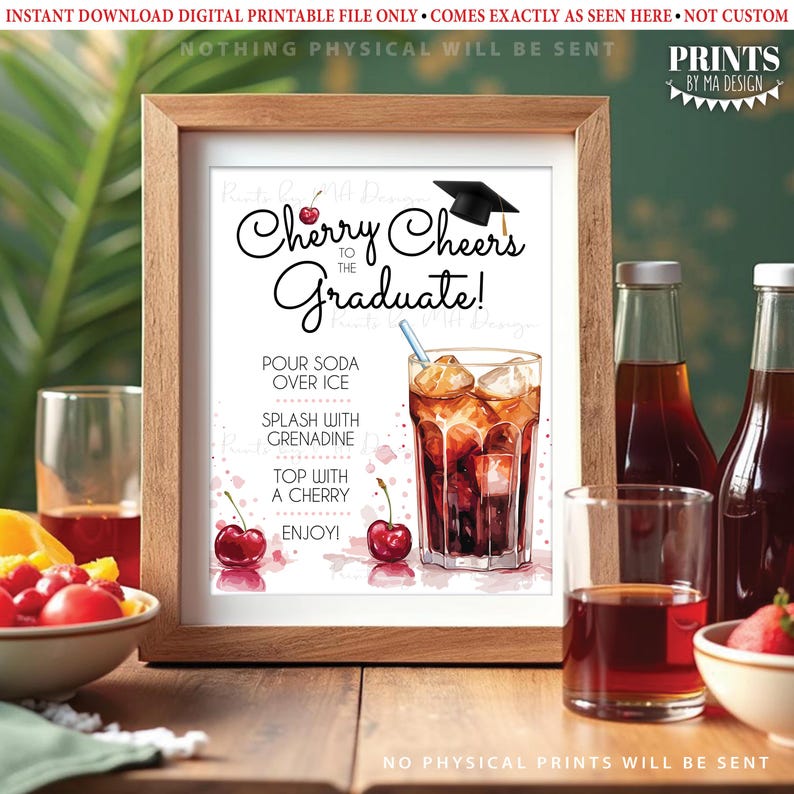 Graduation Cherry Cola Sign, Make Your Own Signature Drink Station, Non ...