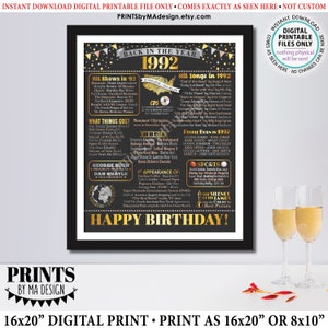 Back in the Year 1992 Birthday Sign, Flashback to 1992 Poster Board ...