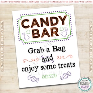 Halloween Candy Bar Sign, Grab a Bag and Enjoy Some Treats, Halloween ...