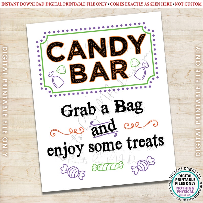 Halloween Candy Bar Sign, Grab a Bag and Enjoy Some Treats, Halloween ...