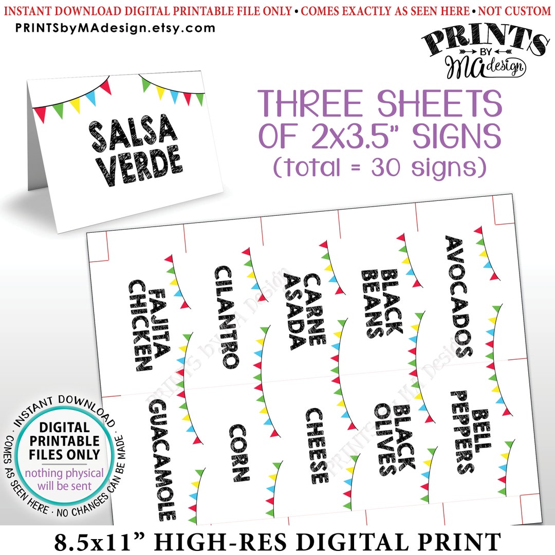 Taco Bar Labels, Taco Bar Menu Fiesta Mini Menu Taco Labels, Taco Bar ...