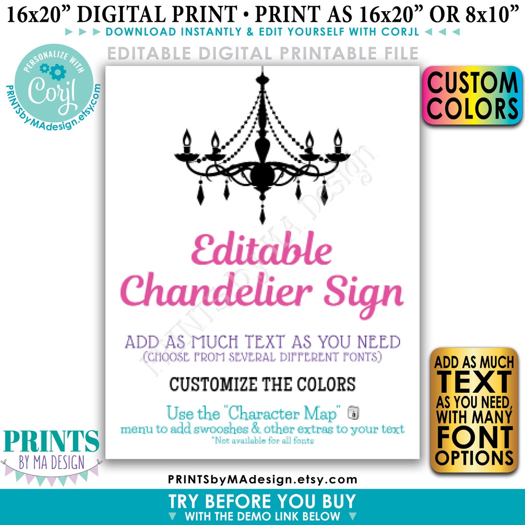 Editable Chandelier Sign, One Custom PRINTABLE 16x20” Portrait Sign ...