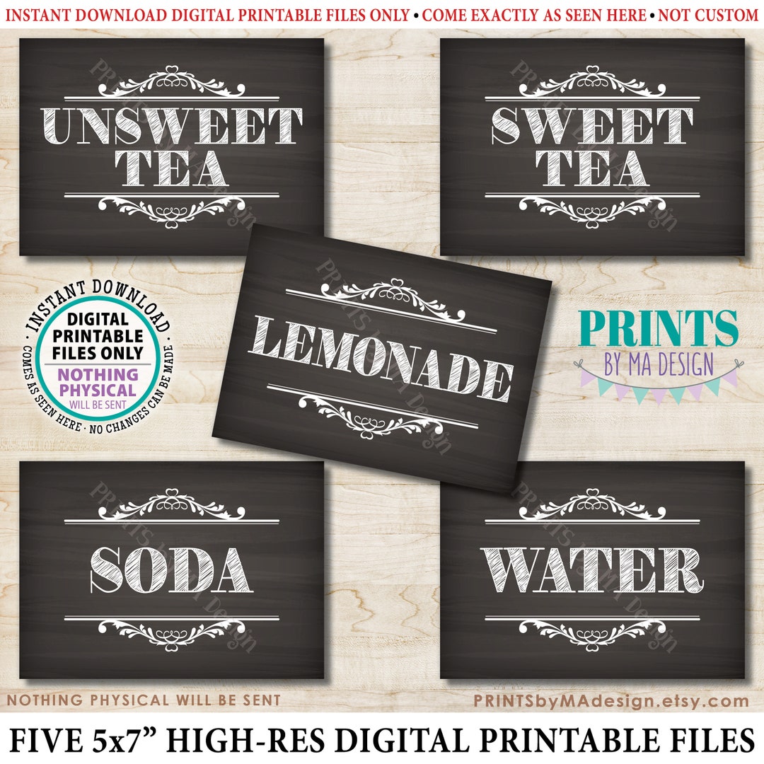Cold Beverage Signs, Drink Station, Unsweet and Sweet Tea, Lemonade ...