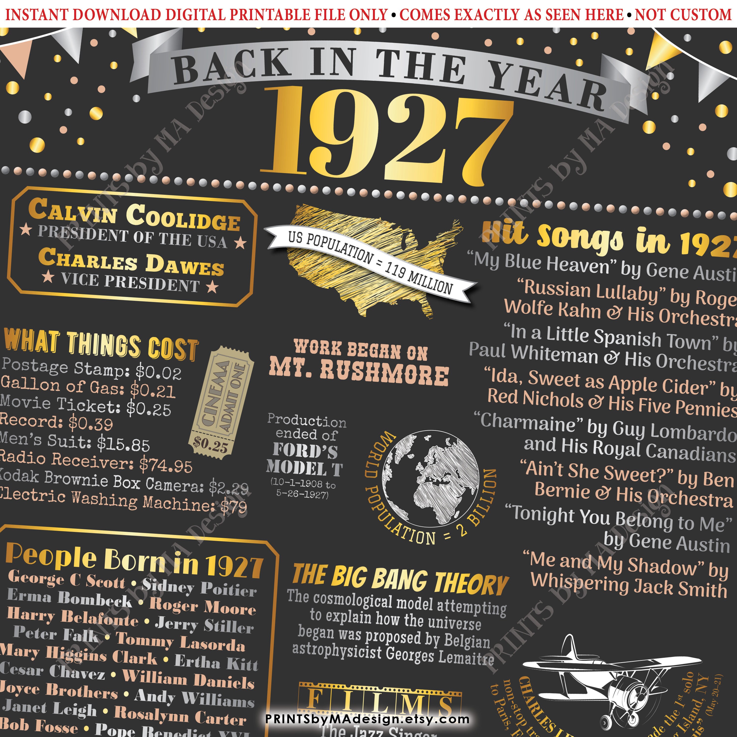 Back in the Year 1927 Poster Board, Remember 1927 Sign, Flashback to ...