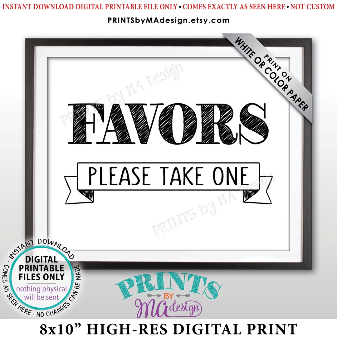Favors Sign, Please Take One Favors Sign, Birthday, Retirement, Wedding ...