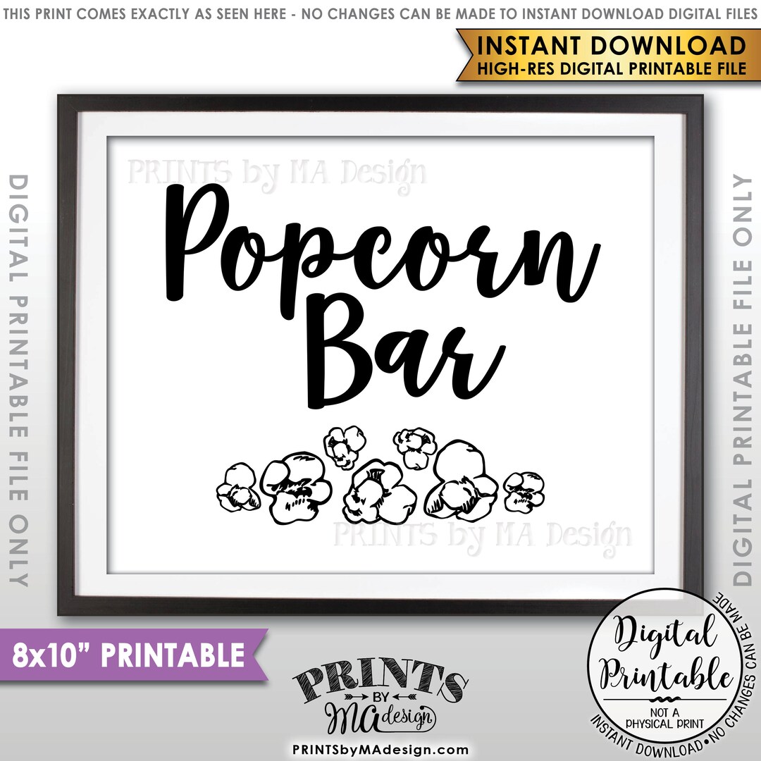 Popcorn Bar Sign, Popcorn Sign, Treat, Graduation Party, Birthday ...