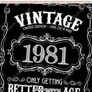 1981 Birthday Sign, Better With Age Vintage Birthday Poster, Whiskey ...