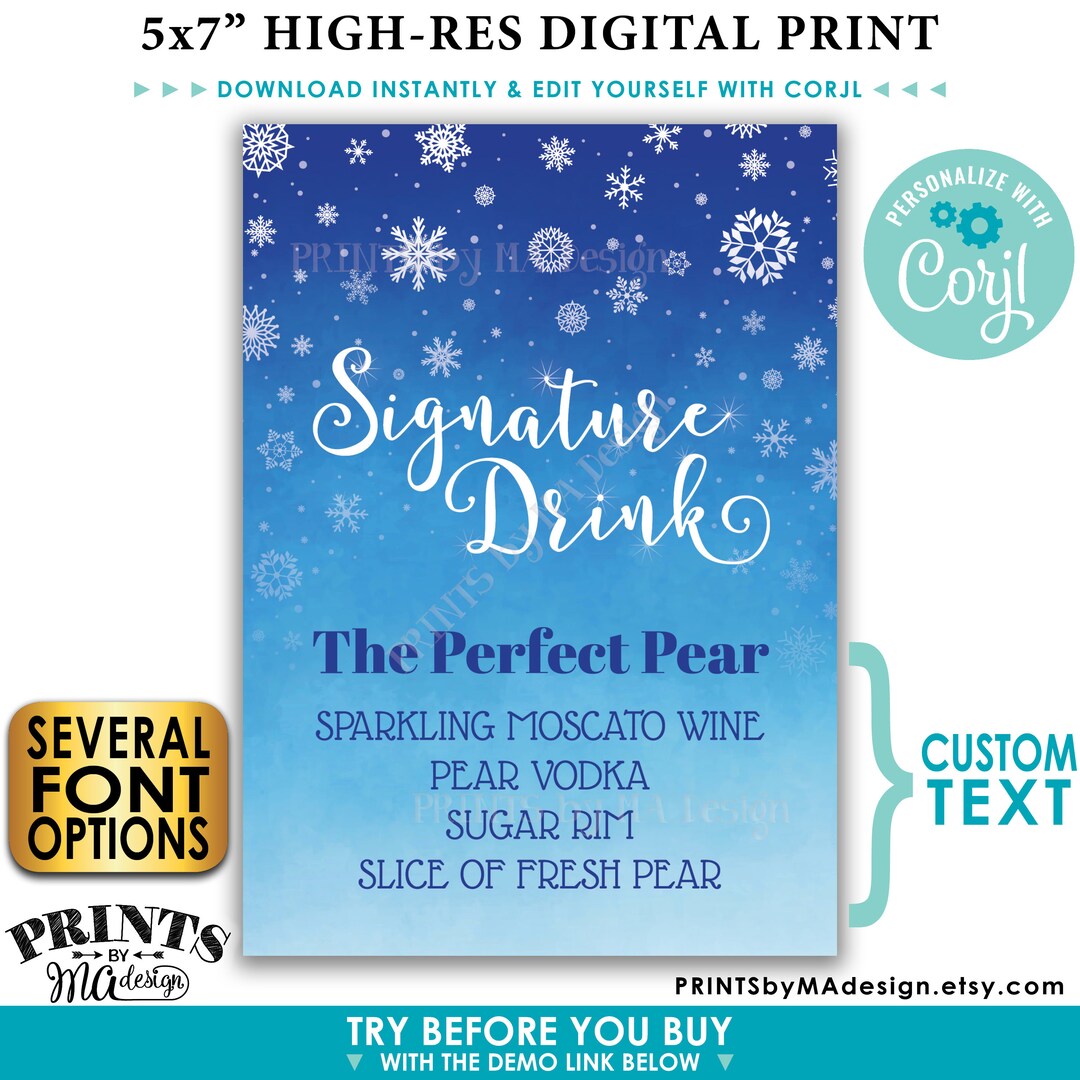 Signature Drink Sign, Christmas Party Cocktail, Winter Snowflakes ...