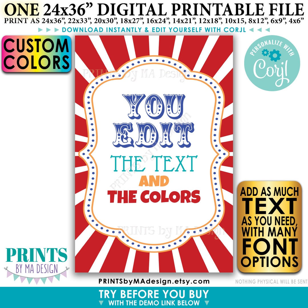 Custom Carnival Sign, Editable Carnival Theme Party Sign, Circus ...