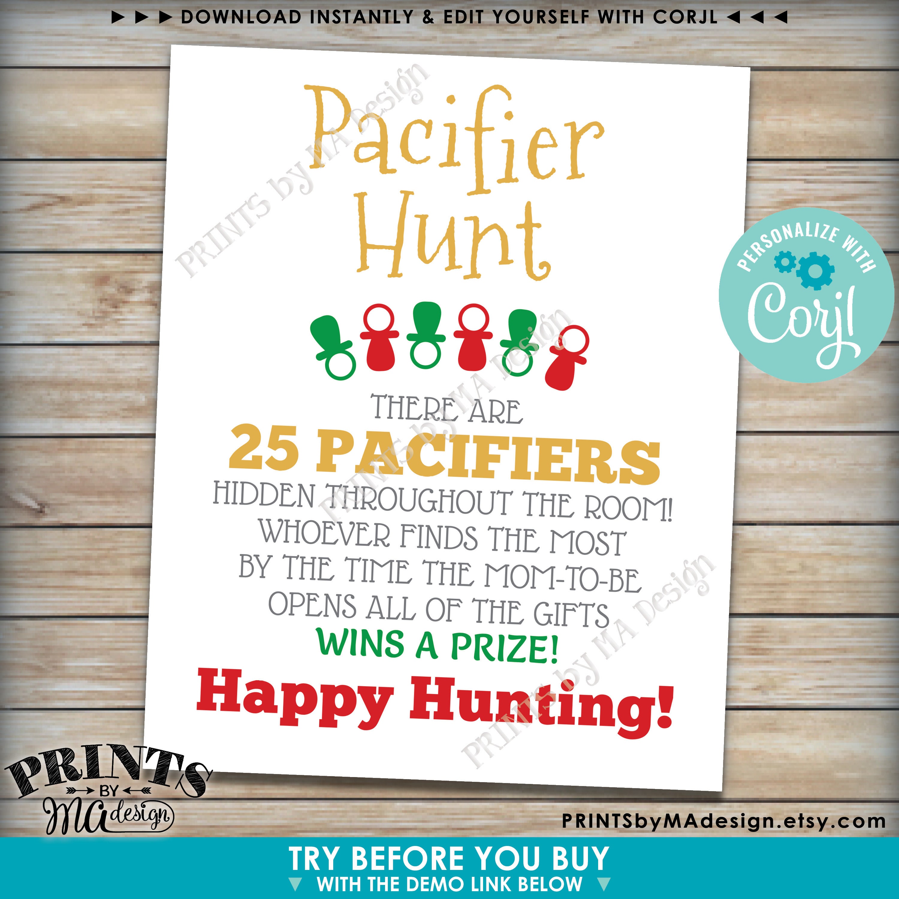 Baby Shower Pacifier Hunt Game Sign Pacifier Scavenger Hunt | Etsy