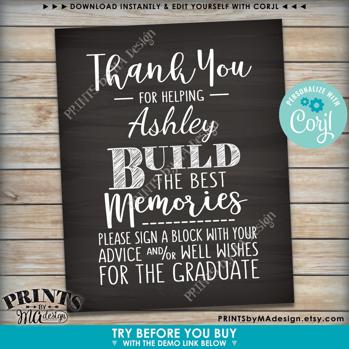 Sign a Block Graduation Party Decoration Thanks for Building - Etsy