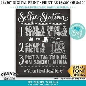 Selfie Station Sign, Post & Tag Picture on Social Media, PRINTABLE 8x10 ...