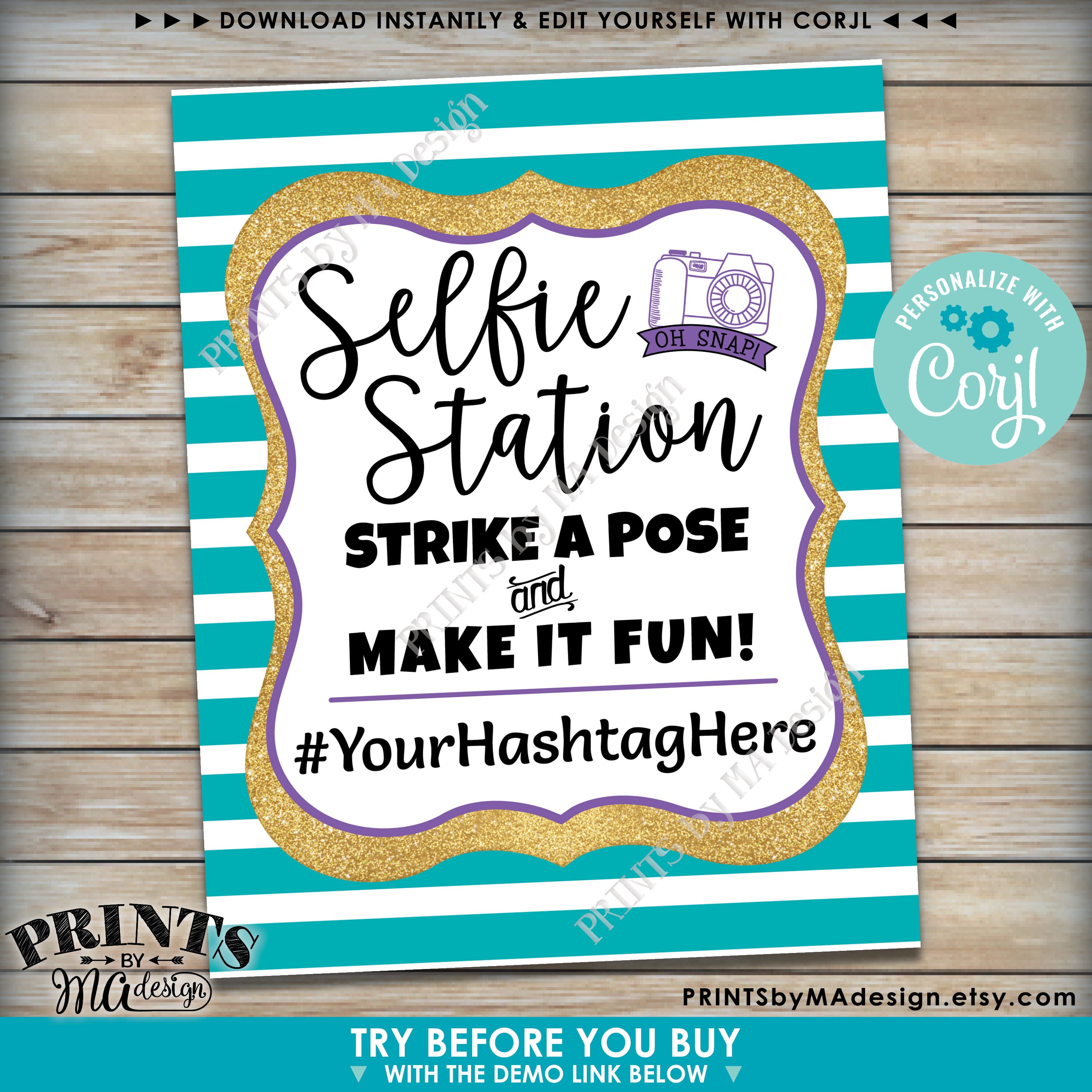 Selfie Station Sign Strike a Pose and Make It Fun Hashtag - Etsy