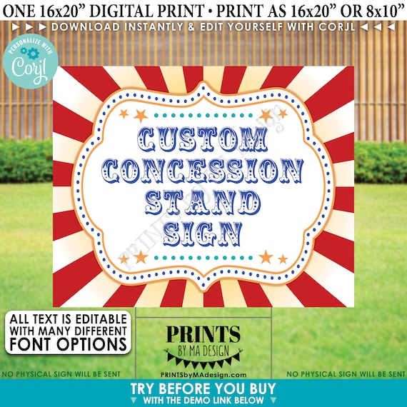 Carnival Concession Stand Sign Custom Circus Festival - Etsy