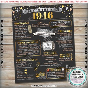 Back in the Year 1946 Poster Board, Remember 1946 Sign, Flashback to ...