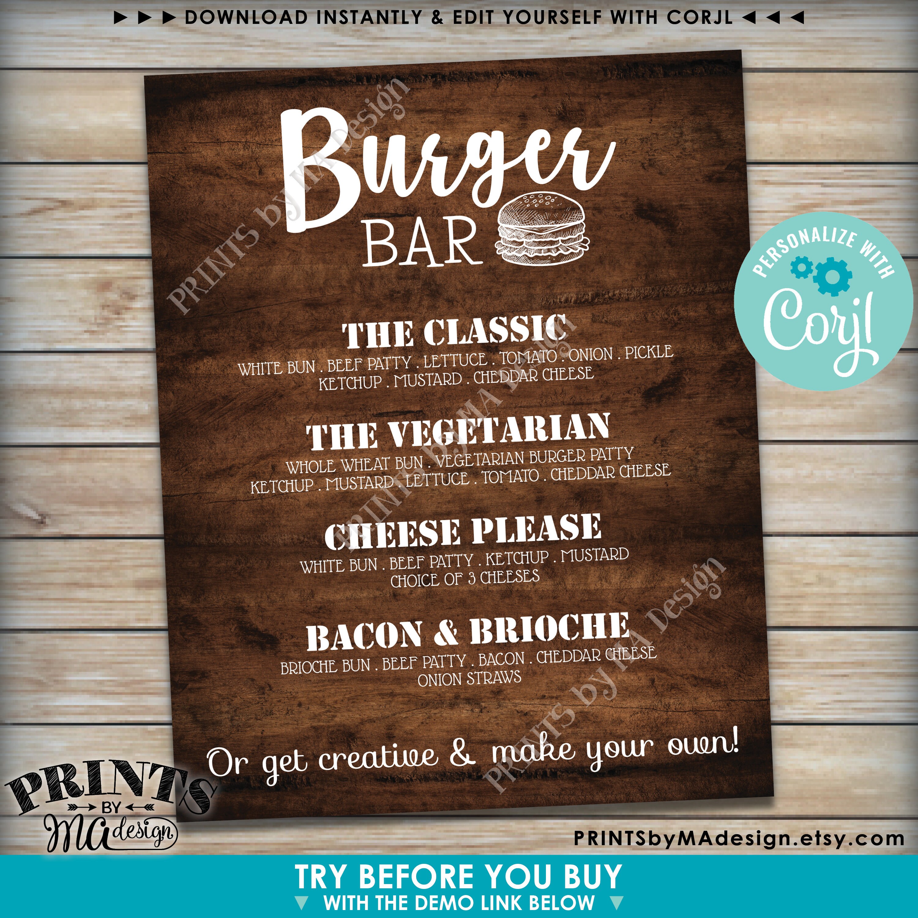 Burger Bar Sign, Custom Burger Menu, Build Yourself a Burger, PRINTABLE ...