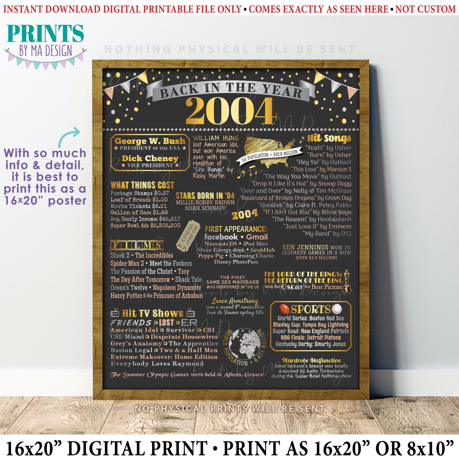 Back in the Year 2004 Poster Board, Remember 2004 Sign, Flashback to ...
