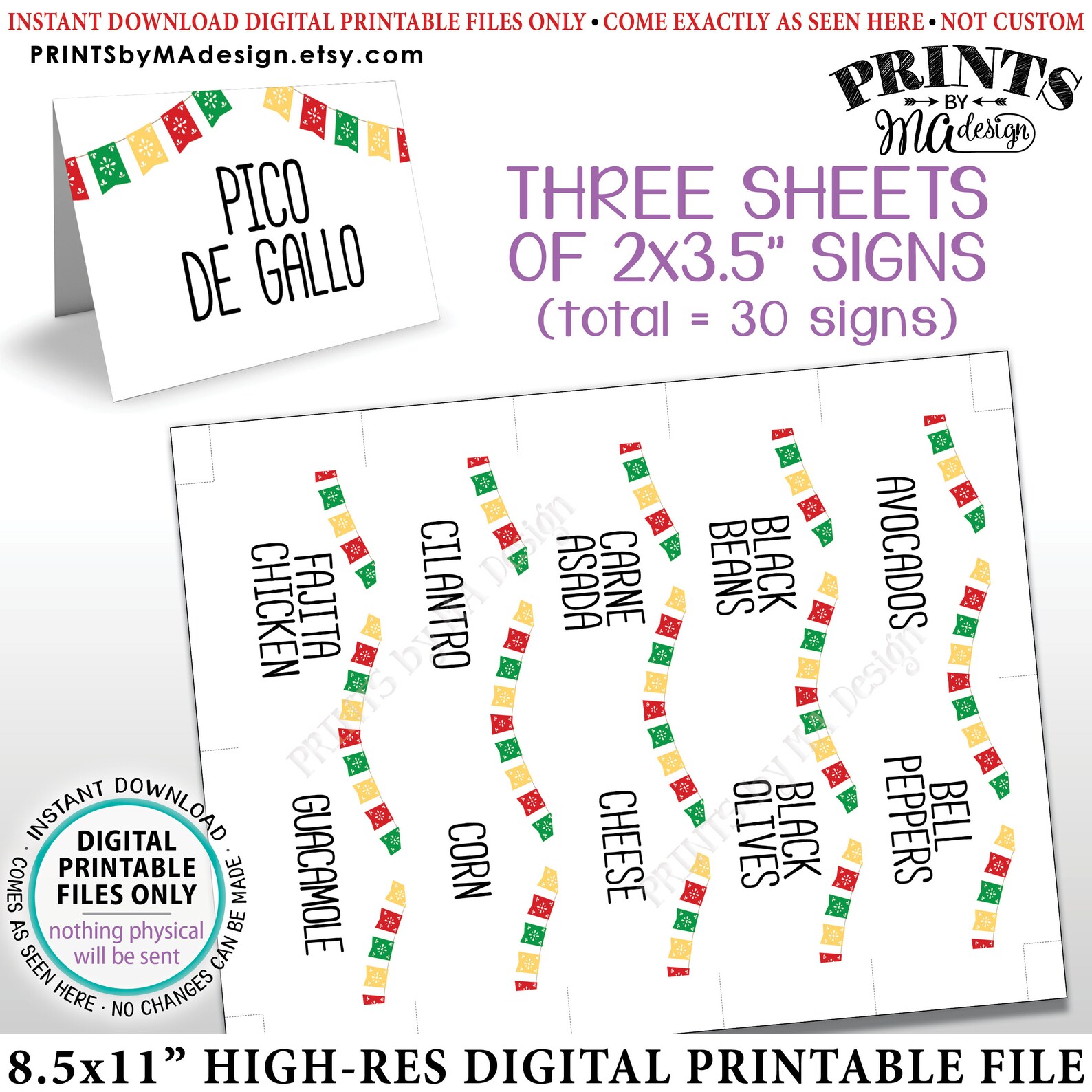 Taco Bar Labels with Flags Fiesta Mini Menu Taco Menu Signs | Etsy