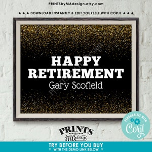 Happy Retirement Sign, Retirement Party Decorations, Gold Glitter ...