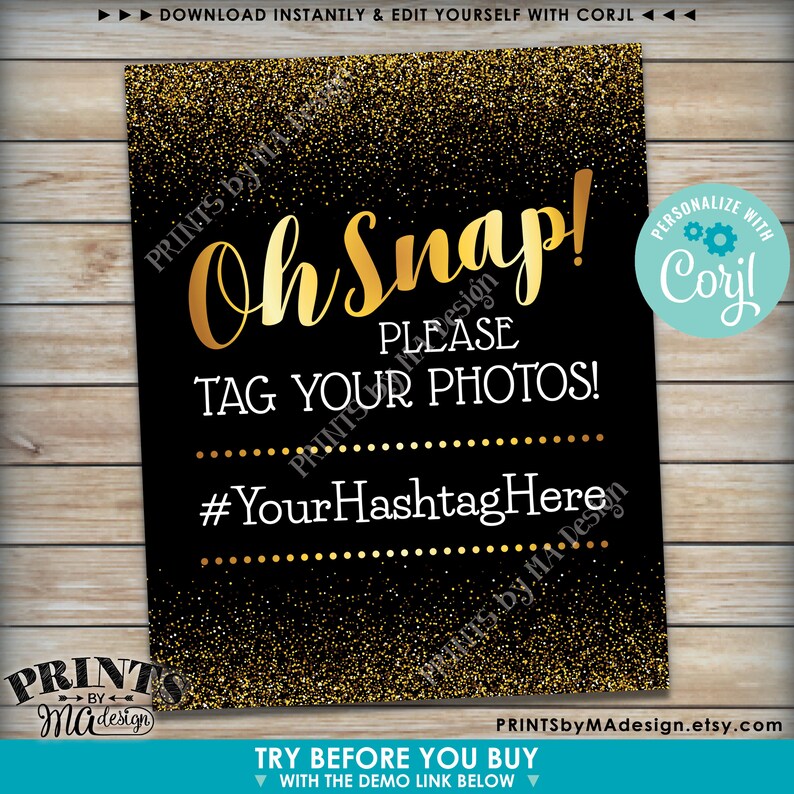 Oh Snap Sign, Please Tag Your Photos, Share on Social Media, Black/gold ...