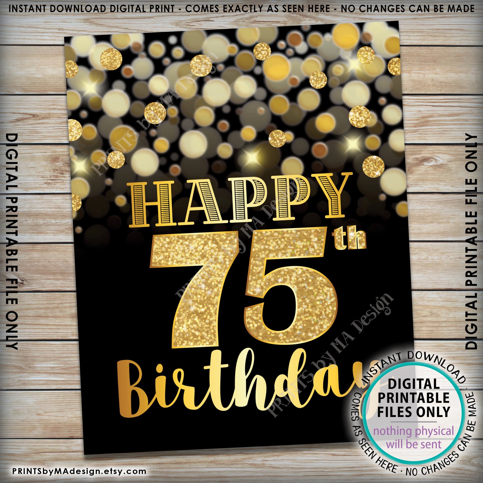 75th Birthday Sign Happy Birthday 75 Golden Birthday Card - Etsy