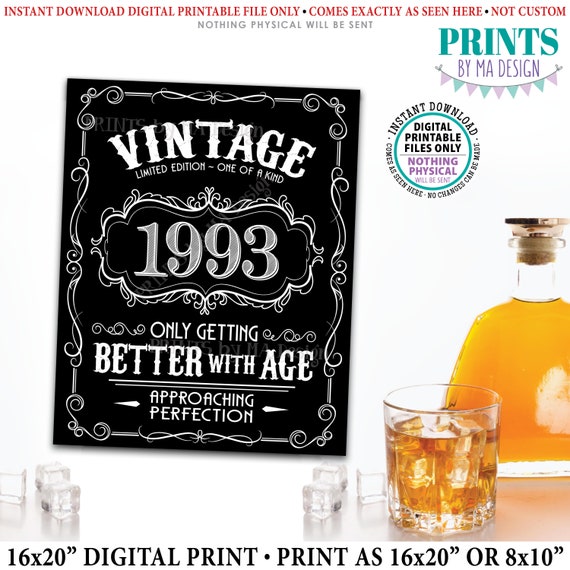 1993 Birthday Sign Vintage Better With Age Poster Whiskey - Etsy