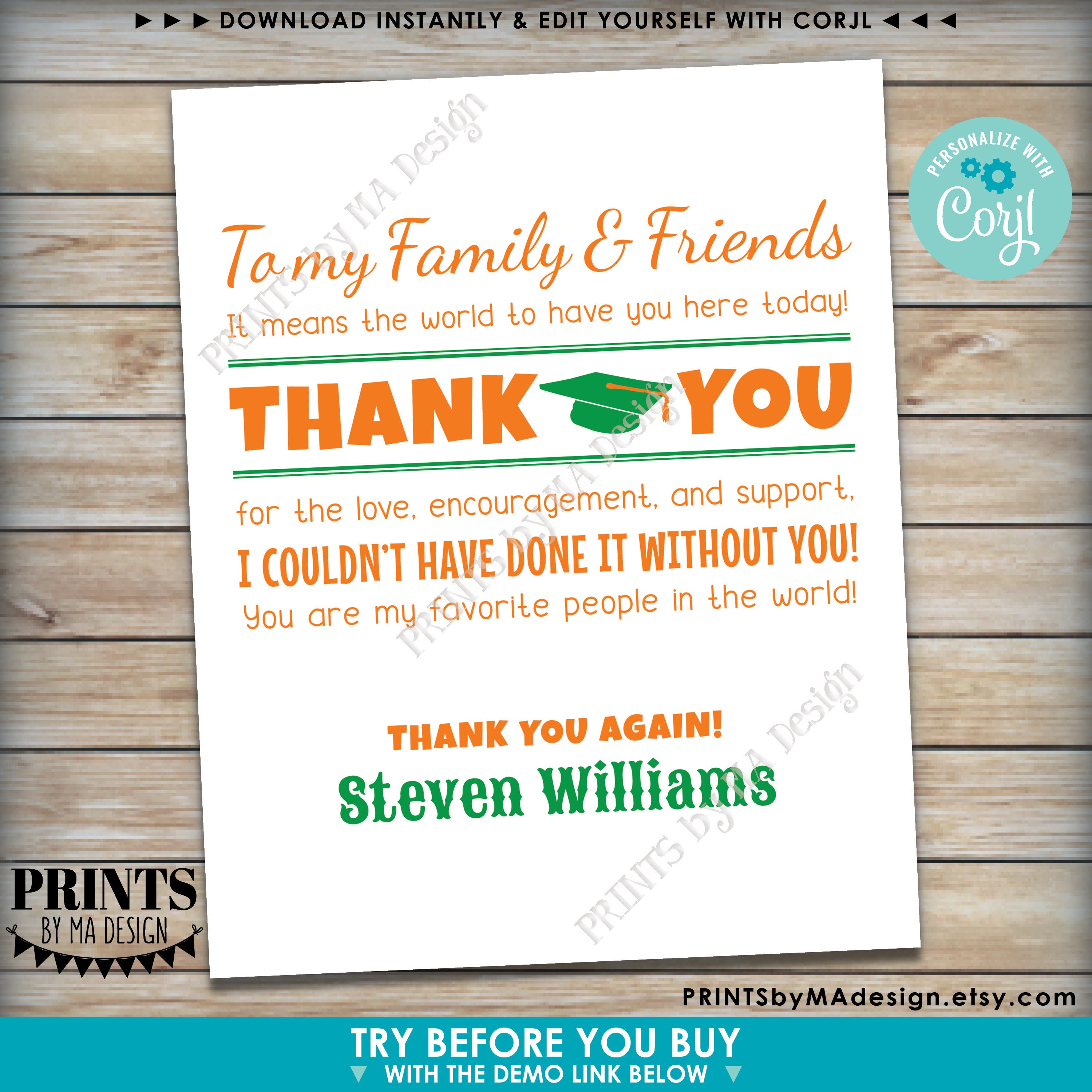 Graduation Thank You Sign, Thanks from the Grad Poster, PRINTABLE ...