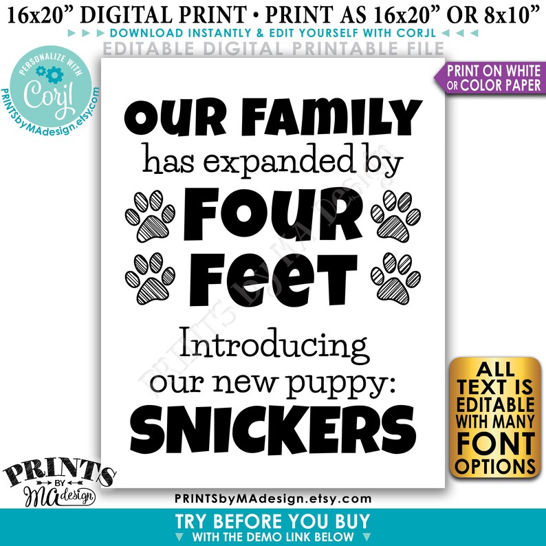 Editable Pet Sign Introducing Our New Pet Our Family has | Etsy