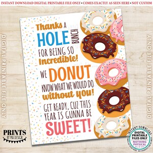 Teacher Back to School Donut Sign, Thanks a Hole Bunch, Sweet Year ...