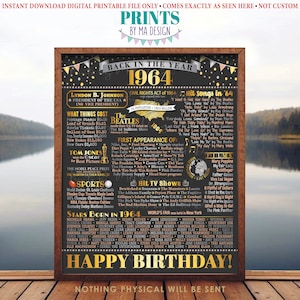 Back in the Year 1964 Birthday Sign, Flashback to 1964 Poster Board ...