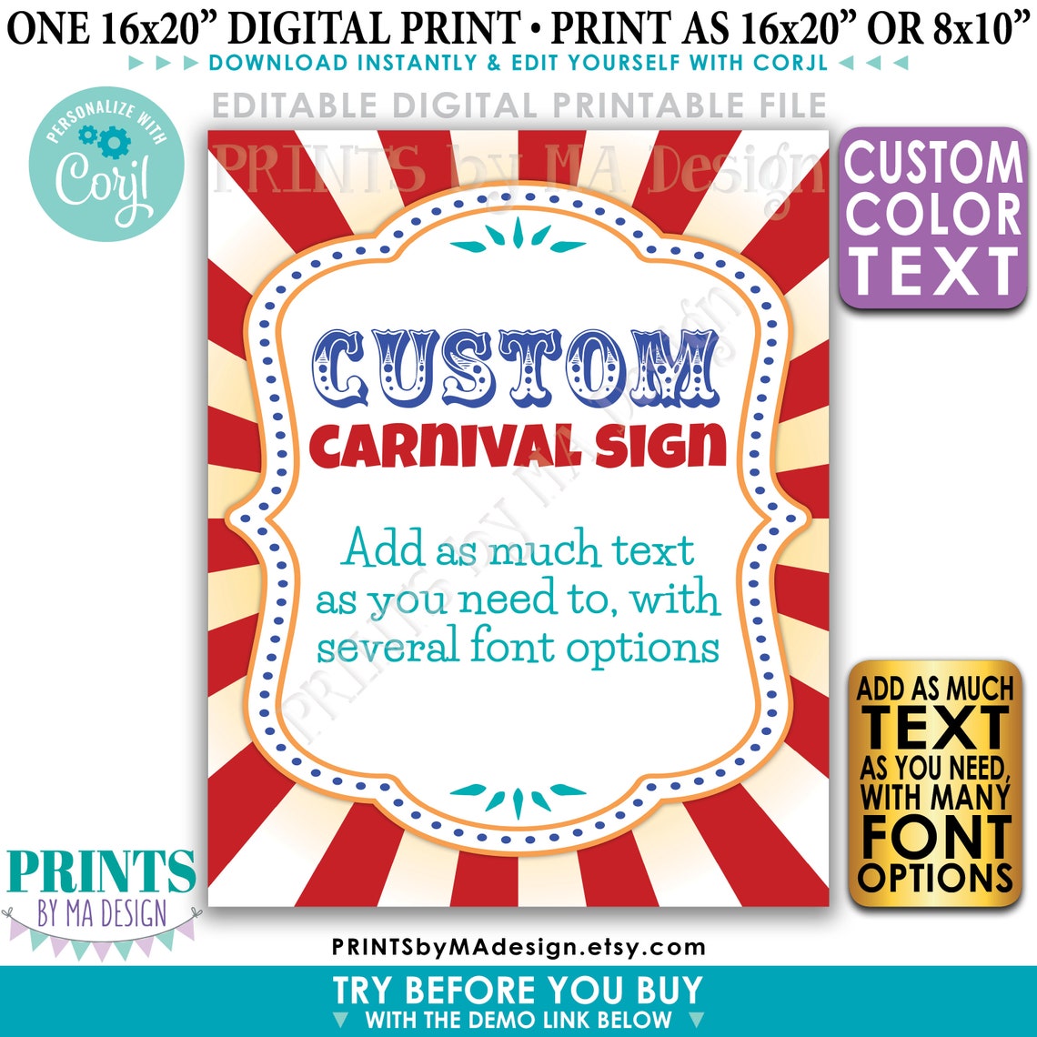 Custom Carnival Sign Carnival Theme Party Sign Circus - Etsy