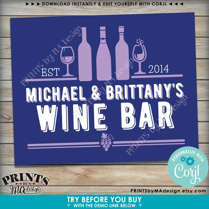 Editable Wine Bar Sign Wine Collection Wino Housewarming | Etsy