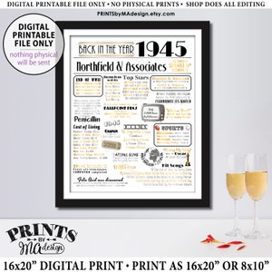Back in the Year 1945 Birthday Sign, Flashback to 1945 Poster Board ...
