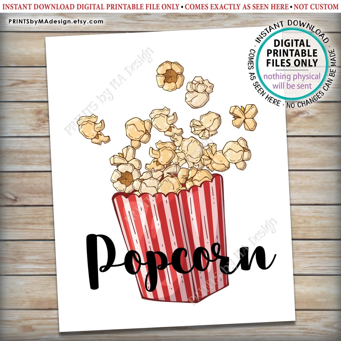 Popcorn Sign Drawing of Popcorn PRINTABLE 8x10 Sign - Etsy