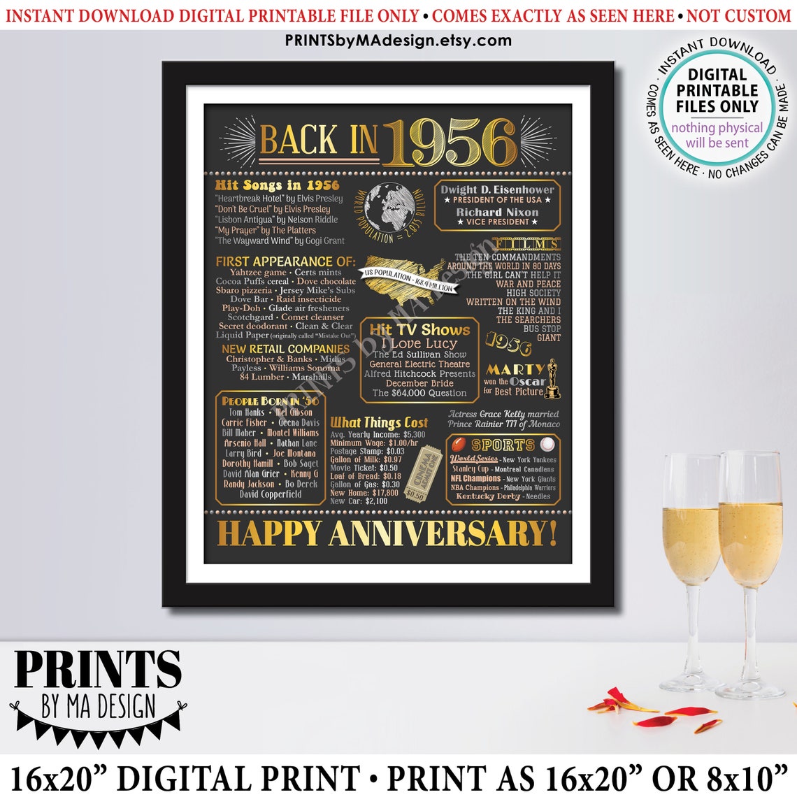 Back in 1956 Anniversary Poster Board Flashback to 1956 - Etsy