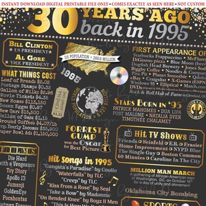 30th Birthday Poster Board, Back in the Year 1995 Flashback 30 Years ...